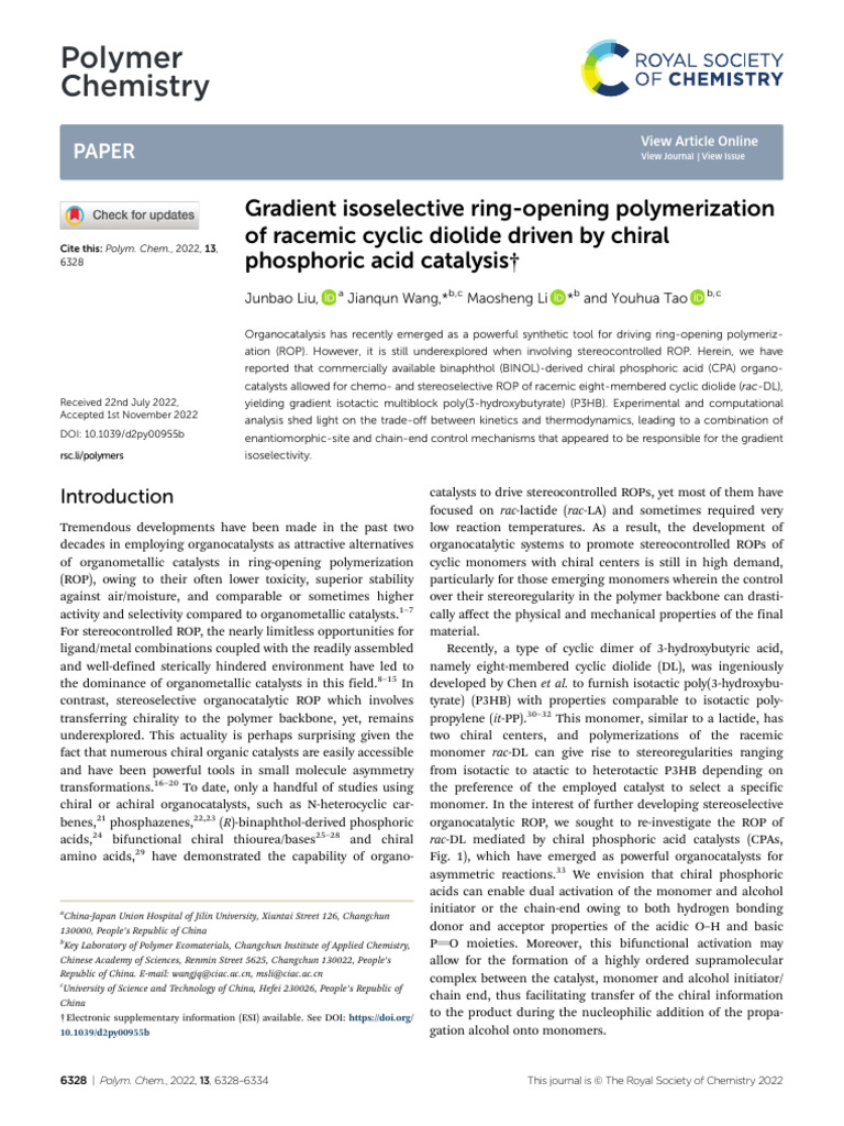 Polym. Chem., 2022, 13, 6328-6334 | PDF | Polymerization | Catalysis