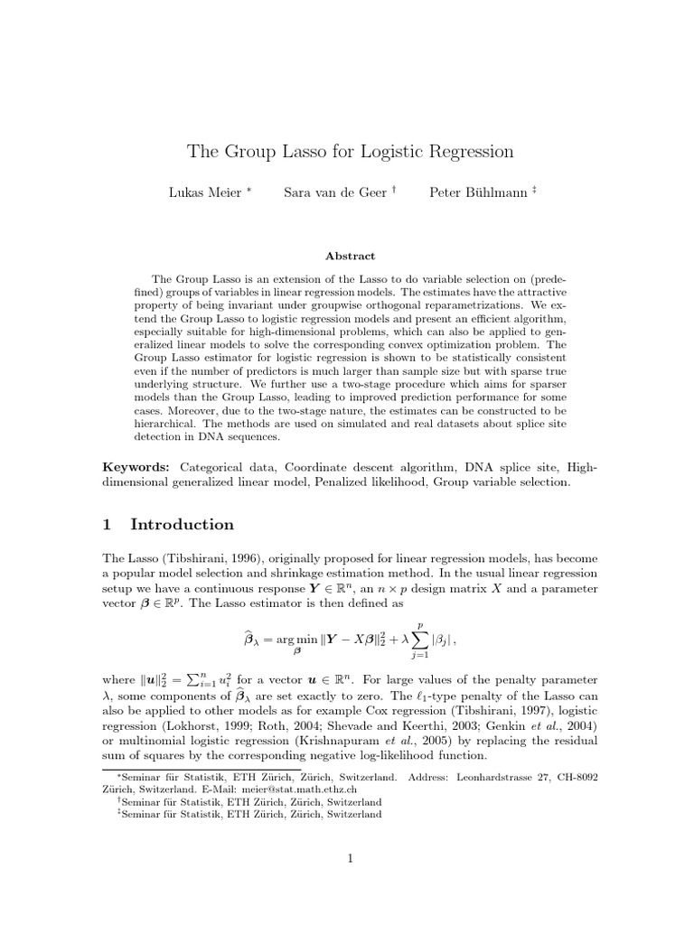 Meier Et Al. - 2008 - The Group Lasso For Logistic Regression | PDF ...