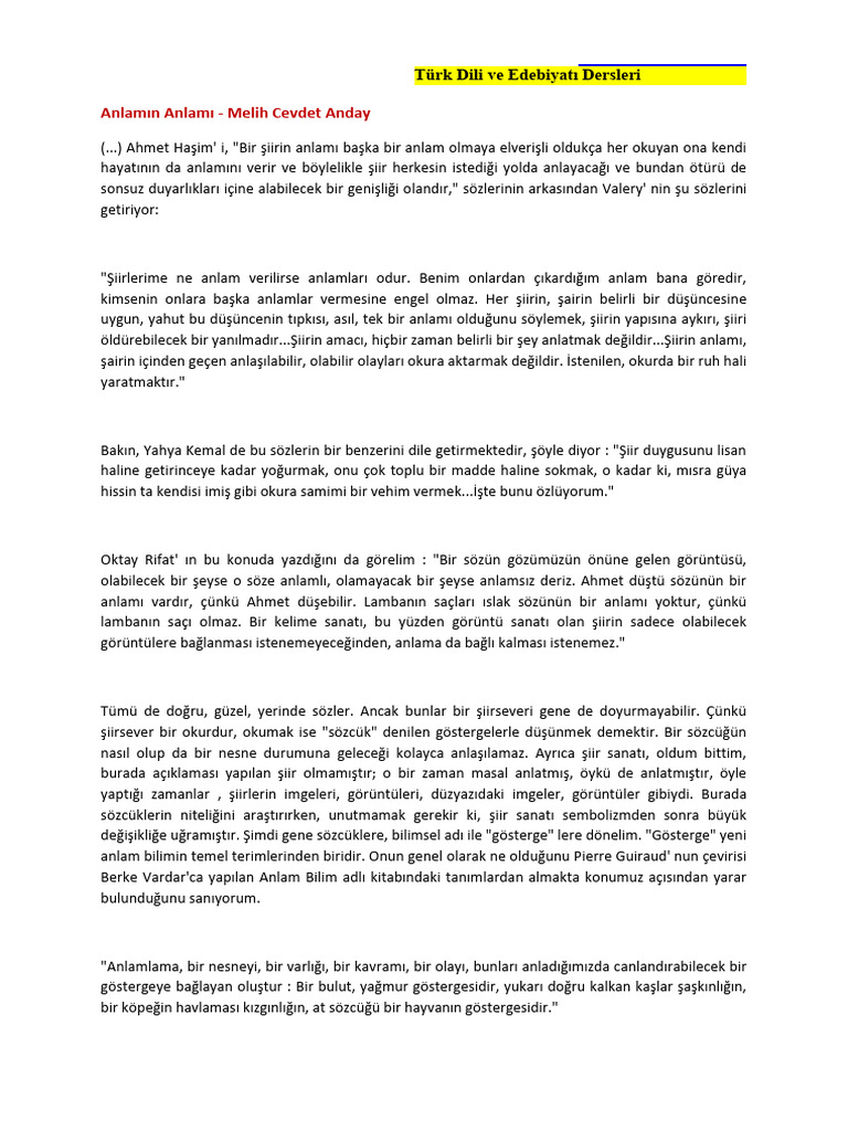 Anlamın Anlamı - Melih Cevdet Anday | PDF