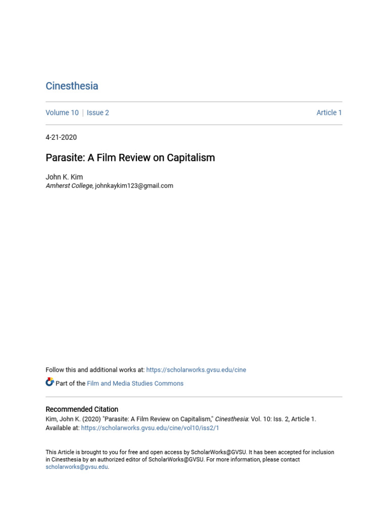 Parasite - A Film Review | PDF | Ideologies | Capitalism