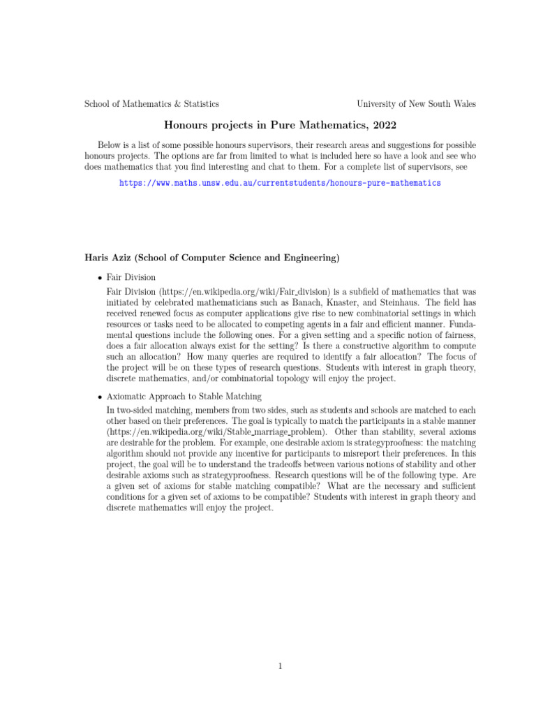 2021 10 PureHonoursProjects2022 | PDF | Combinatorics | Representation Theory