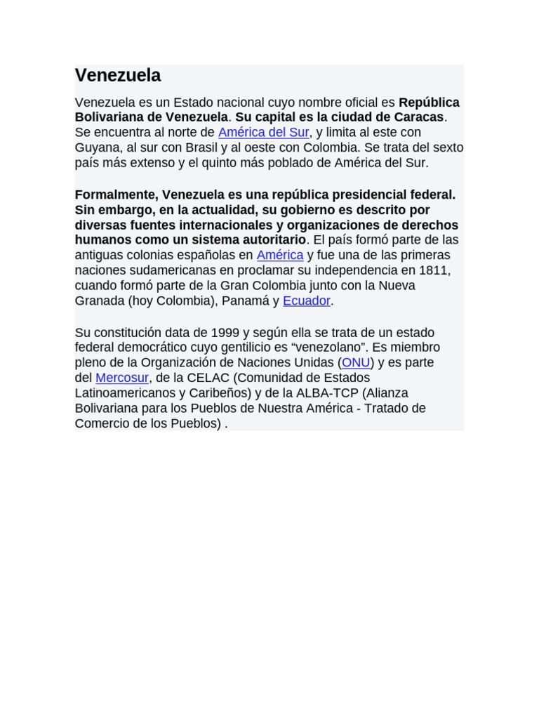 Información sobre Venezuela y su gobierno | PDF