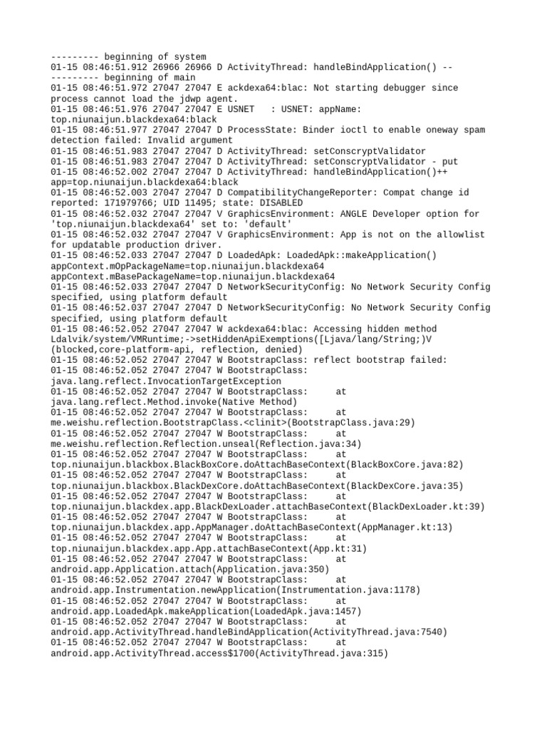 Top - Niunaijun.blackdexa64 Logcat | PDF | Operating System Technology | Software Engineering