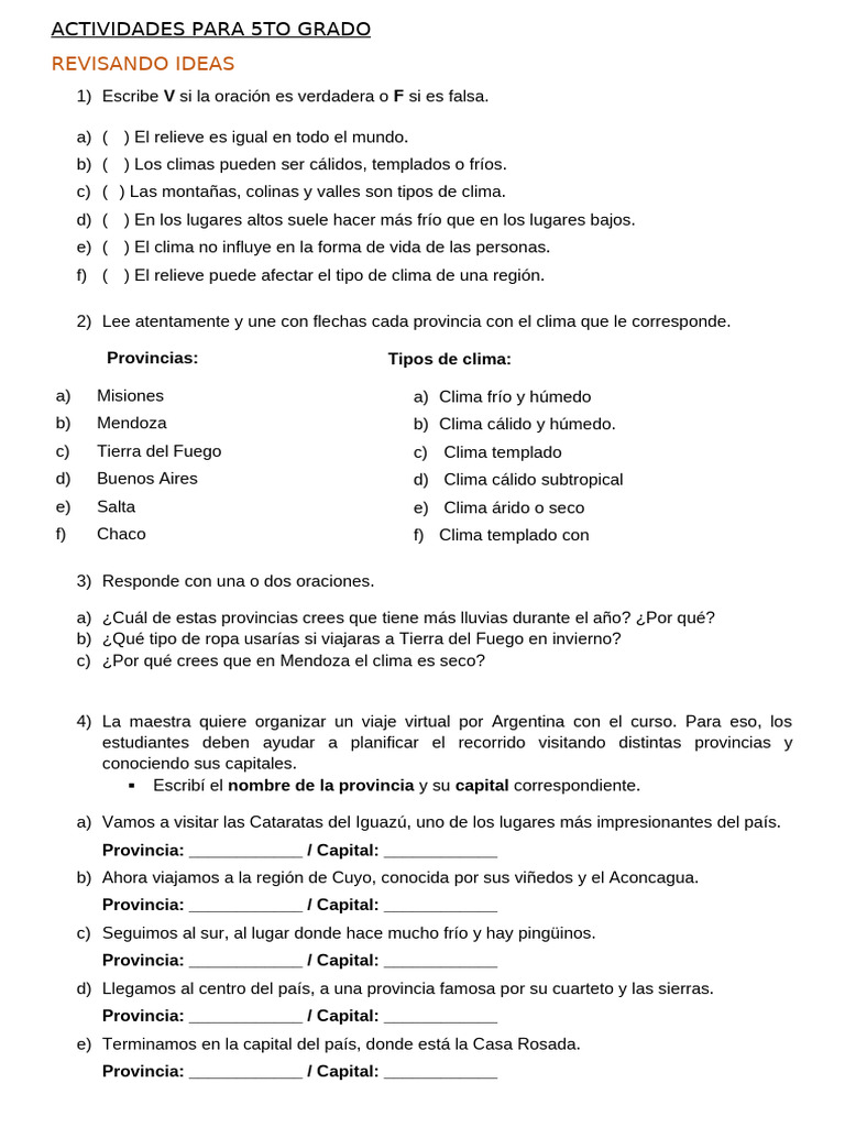 Actividades de Repaso para 5to Grado | PDF | Clima | Clima templado