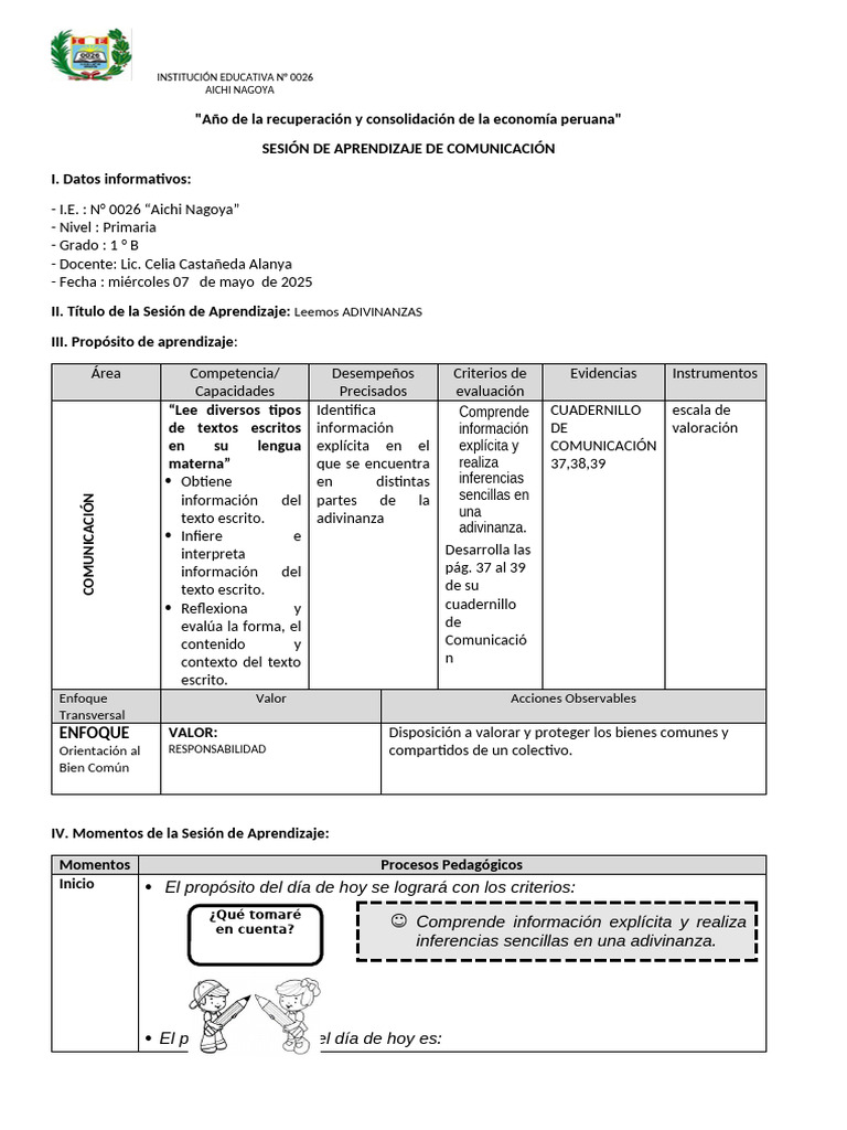 Sesion Leemos Adivinanzas Cuadernillo | PDF | Aprendizaje | Información