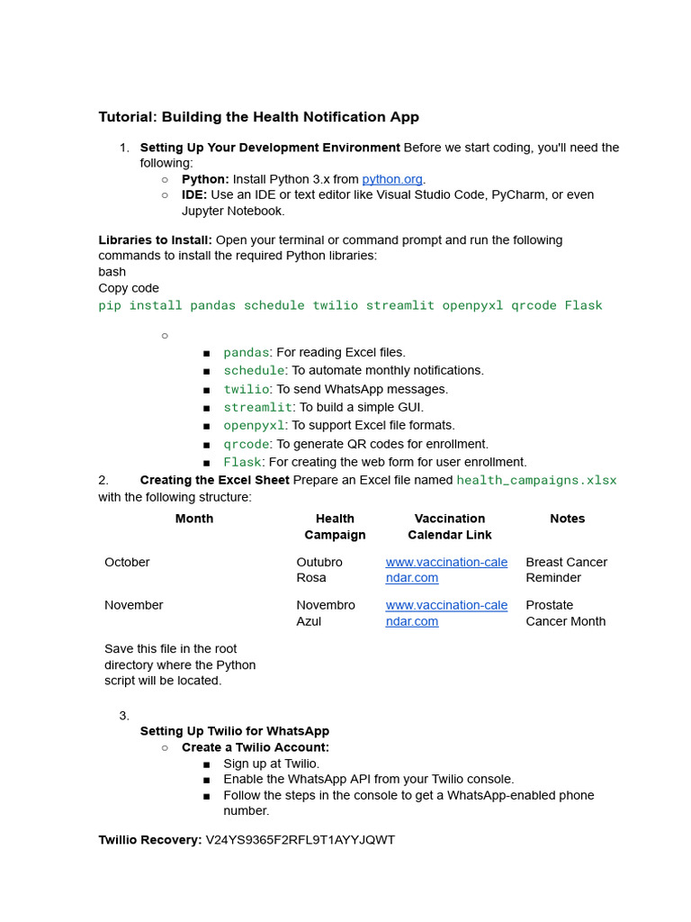 Health Notification App Tutorial | PDF | Microsoft Excel | Command Line ...