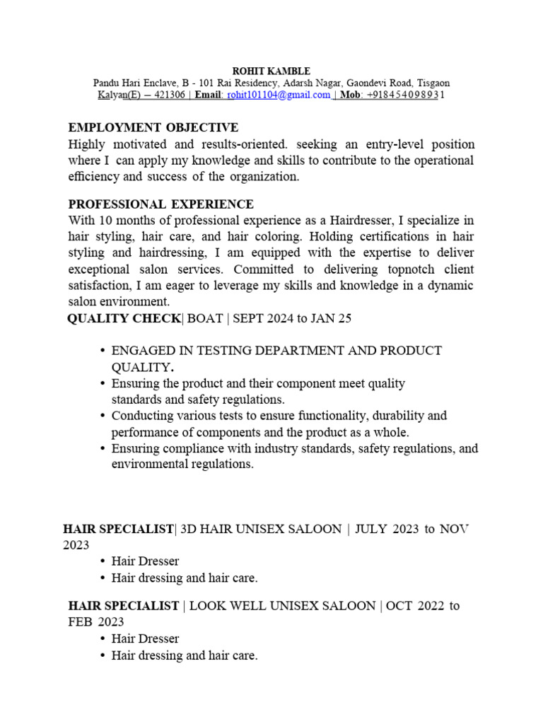 Rohit Kamble CV | PDF