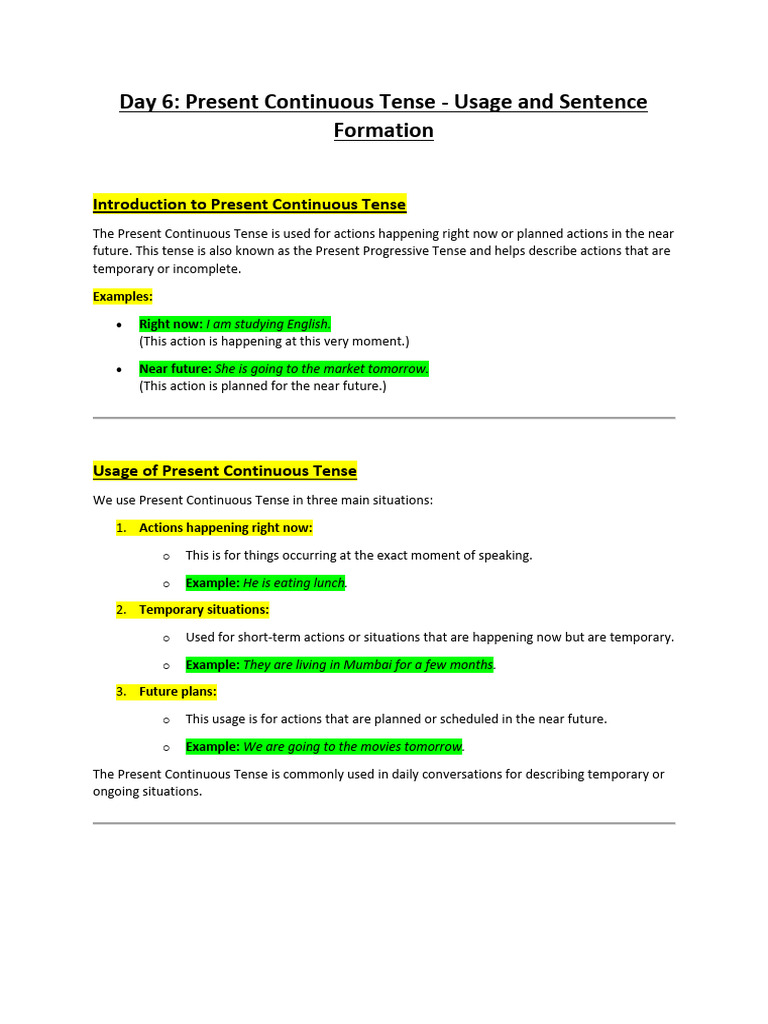 Present Continuous Tense Explained | PDF | Subject (Grammar ...