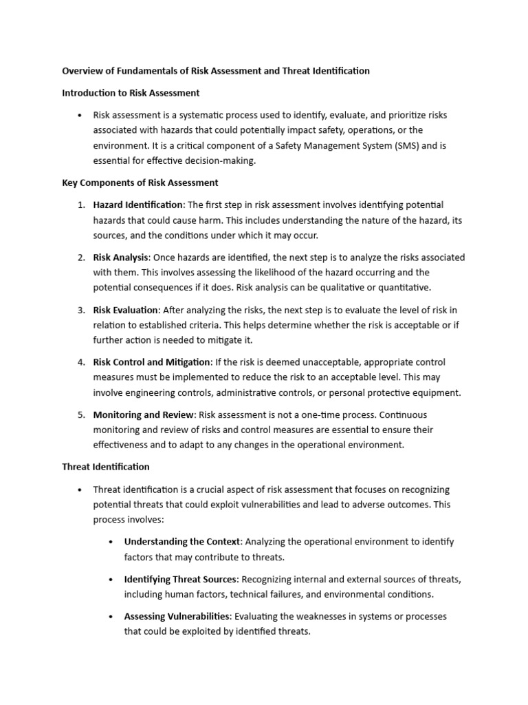 Overview of Fundamentals of Risk Assessment and Threat Identification ...