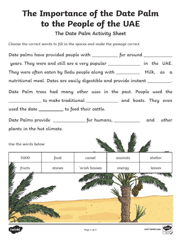 The Date Palm Activity Sheet | PDF | Trees | Foods