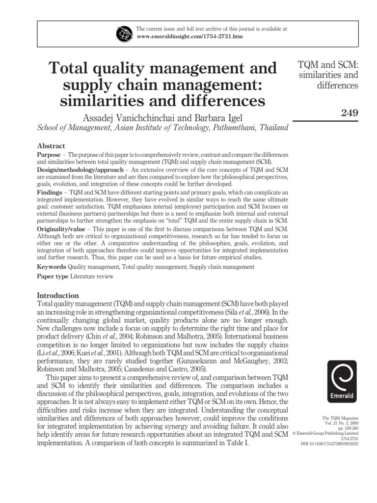 TQM and SCM: Key Comparisons | PDF | Supply Chain Management | Supply Chain