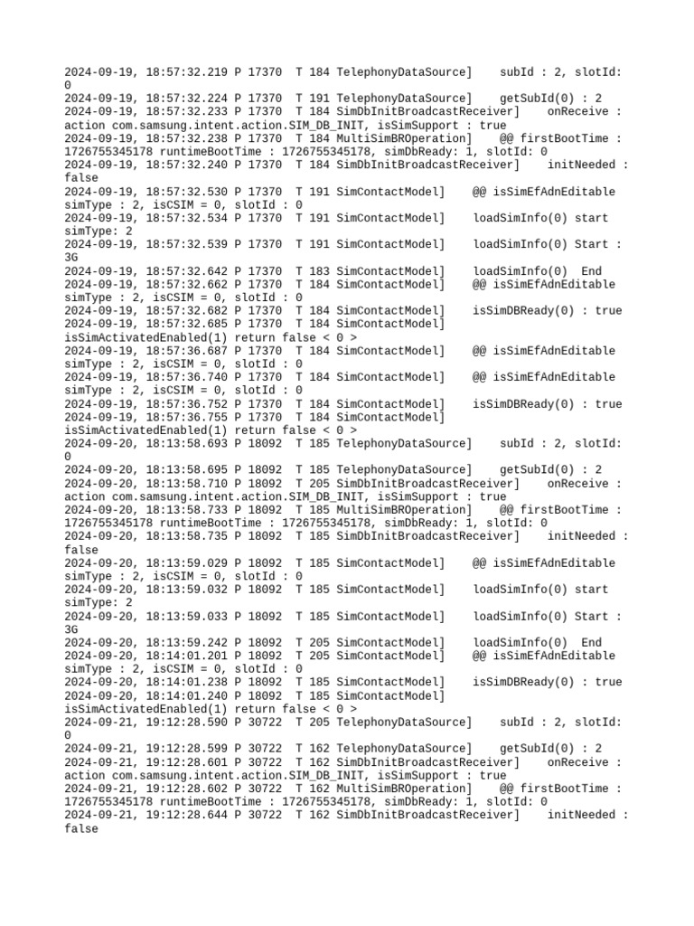 SIM Database Initialization Logs | PDF