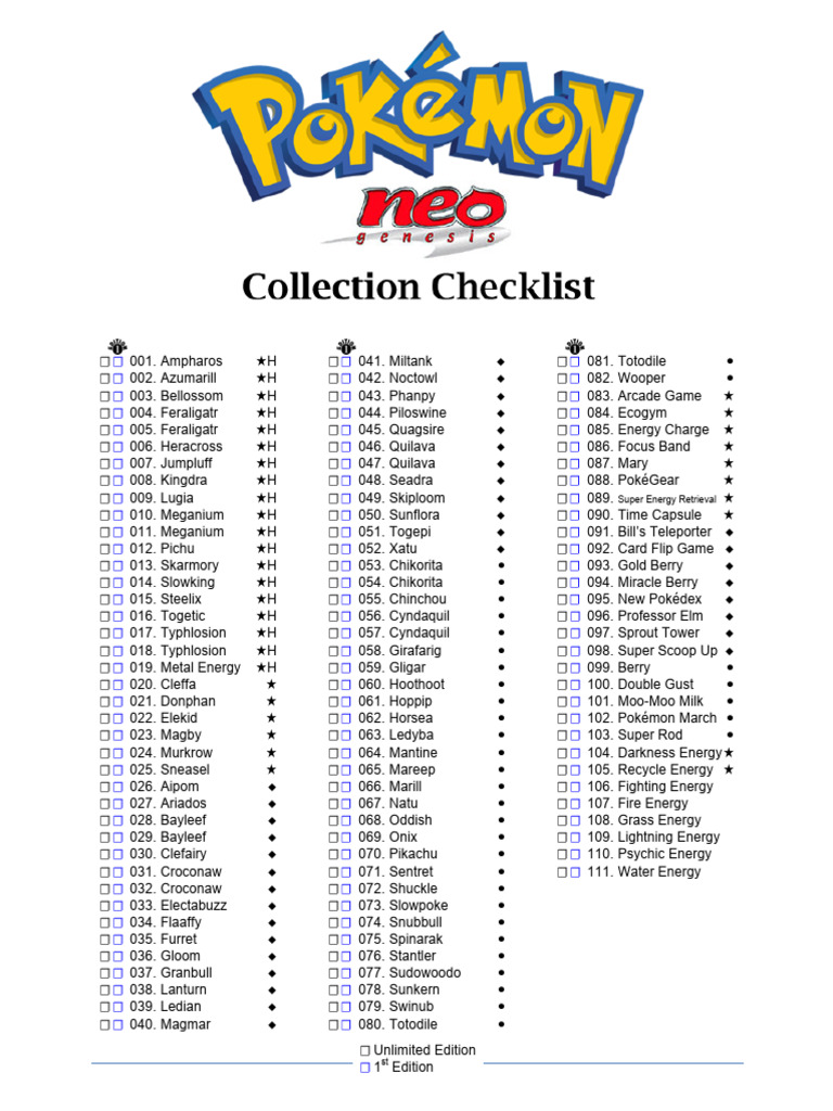 12 Neo Genesis Checklist | PDF