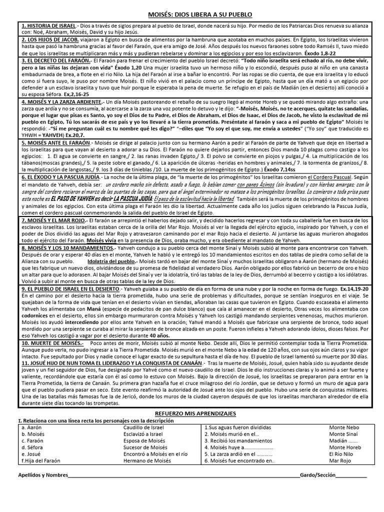 Ficha Moisés 2do.-1 | PDF | Moisés | Pascua de Resurrección