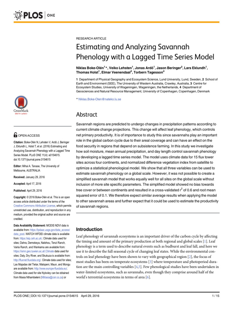 Boke-Ol N Etal 2016 Estimating and Analyzing Savannah Phenology With A Lagged Time Series Model ...
