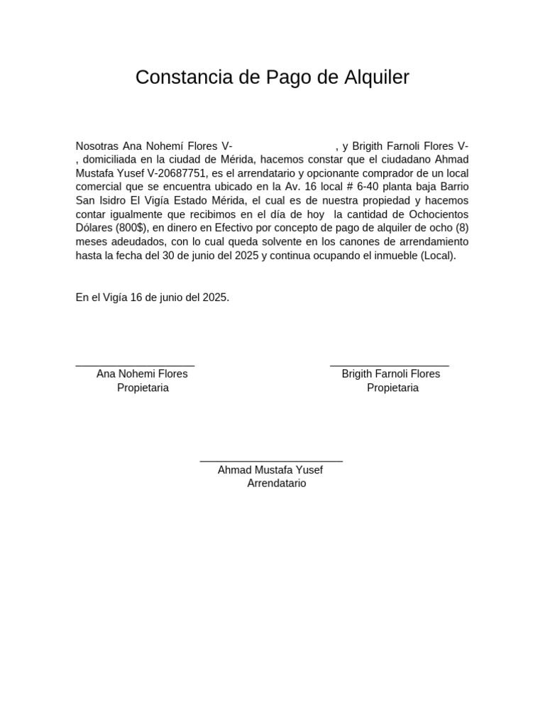 Constancia de Pago de Alquiler | PDF