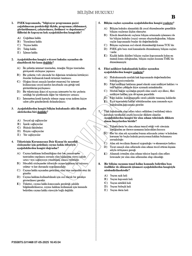03 02 2024 2025 Bilisim Hukuku Bahar Final B | PDF