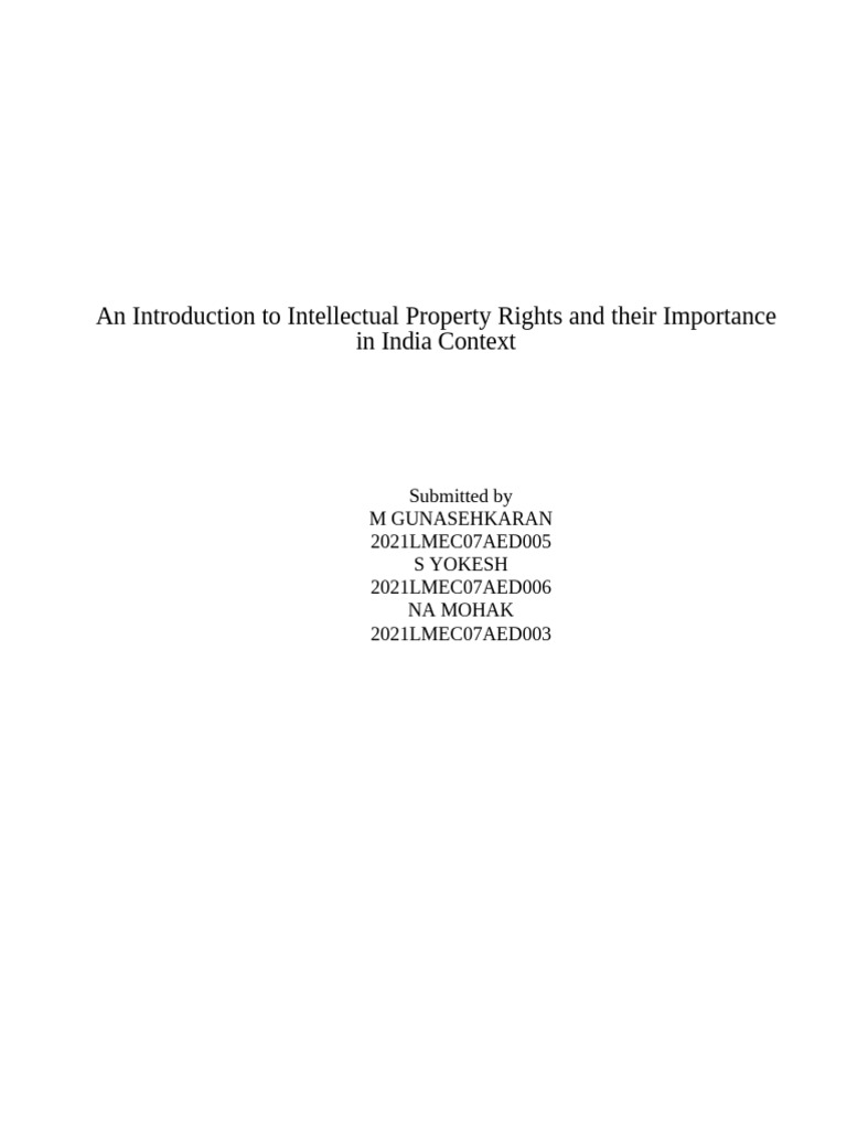 An Introduction To Intellectual Property Rights and Their Importance in ...