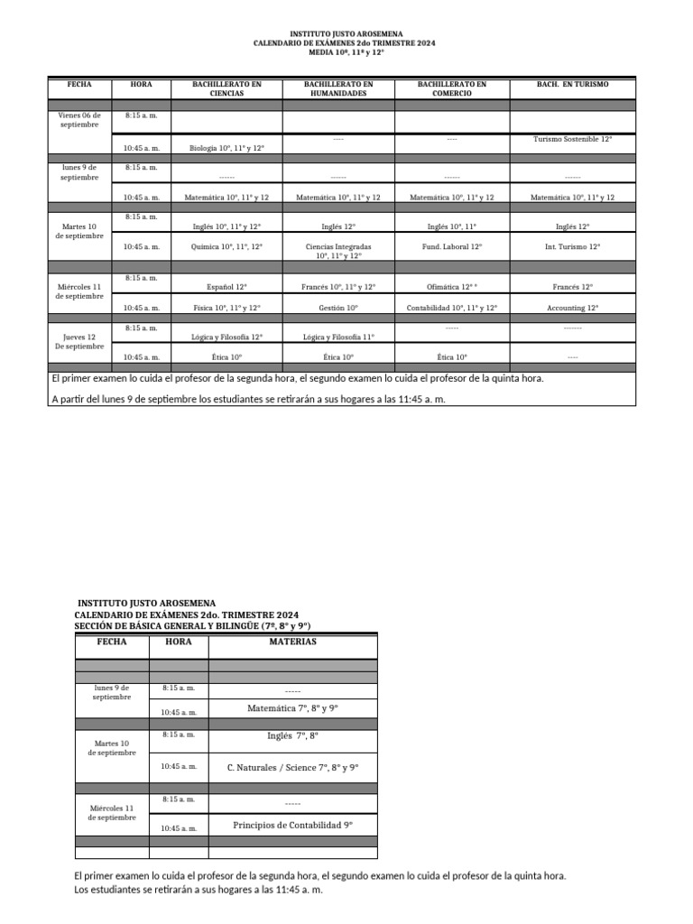 2024 - Calendario de Exámenes 2do Trimestre - PM - VB | PDF | Science