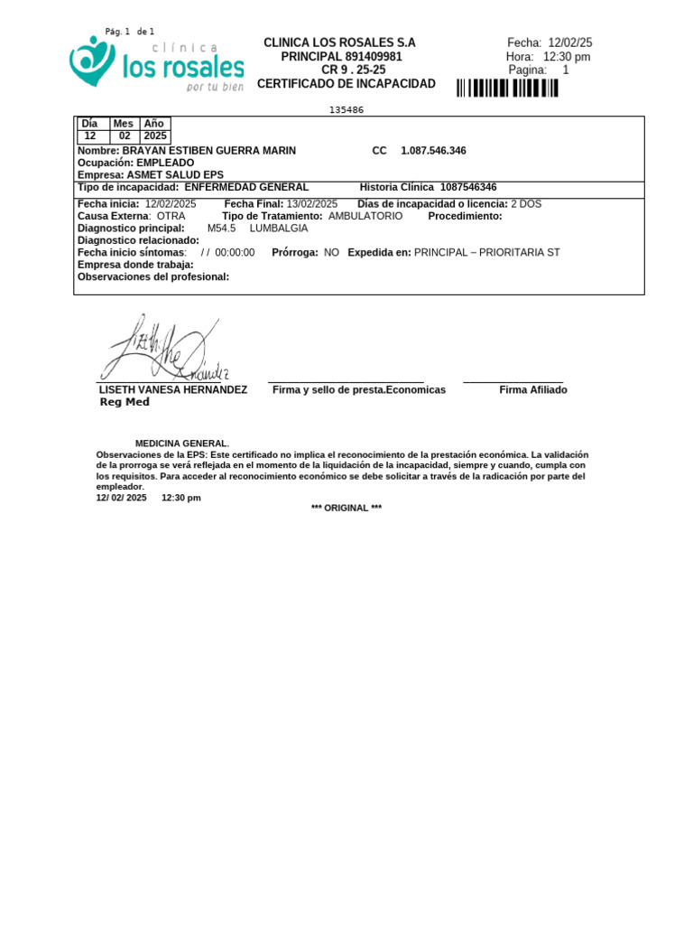 Incapacidad Brayan Estiben | PDF