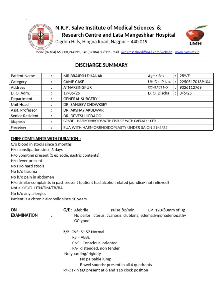 Brajesh Discharge Complete 2 | PDF | Clinical Medicine | Diseases And Disorders