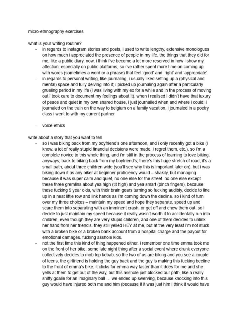 Micro-Ethnography Writing Reflections | PDF