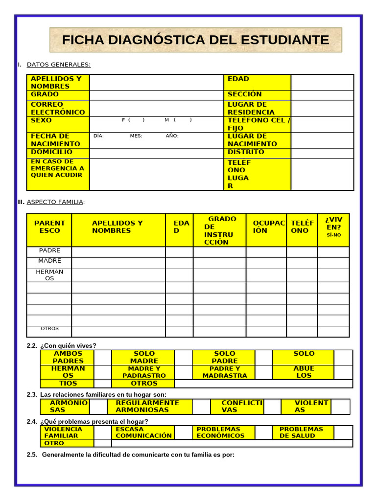 Ficha-Diagnostica-Del Estudiante-2022 | PDF