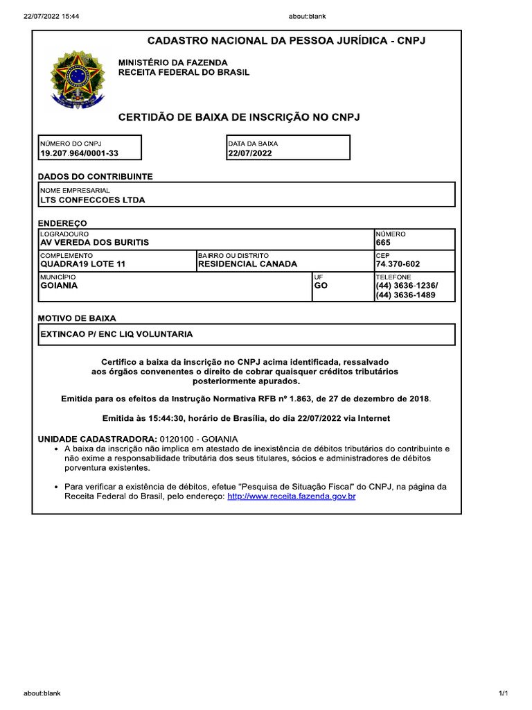 Certidao de Baixa CNPJ | PDF