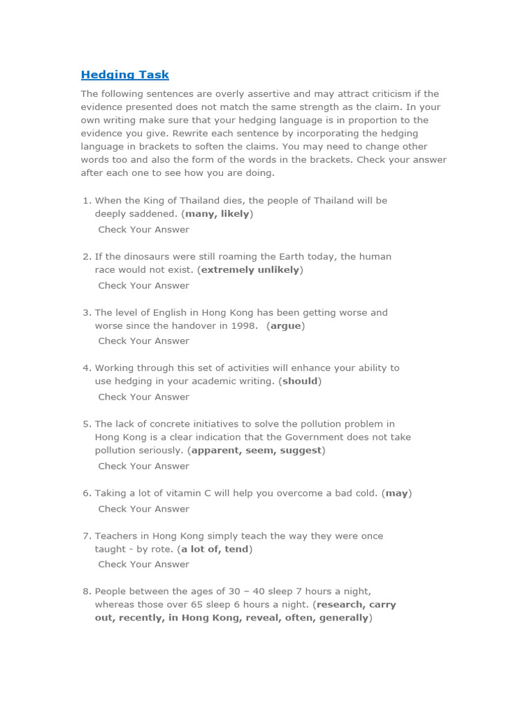 Hedge Exercise | PDF