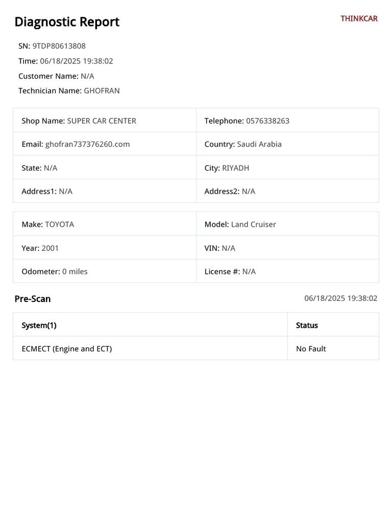 TOYOTA Pre-Scan All System Diagnostic Report 20250618193802 | PDF