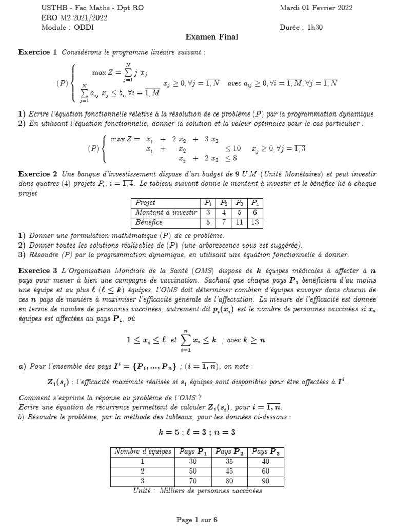 ERO M1 ODDI EF Corrigé | PDF | Optimisation mathématique | Algorithmes