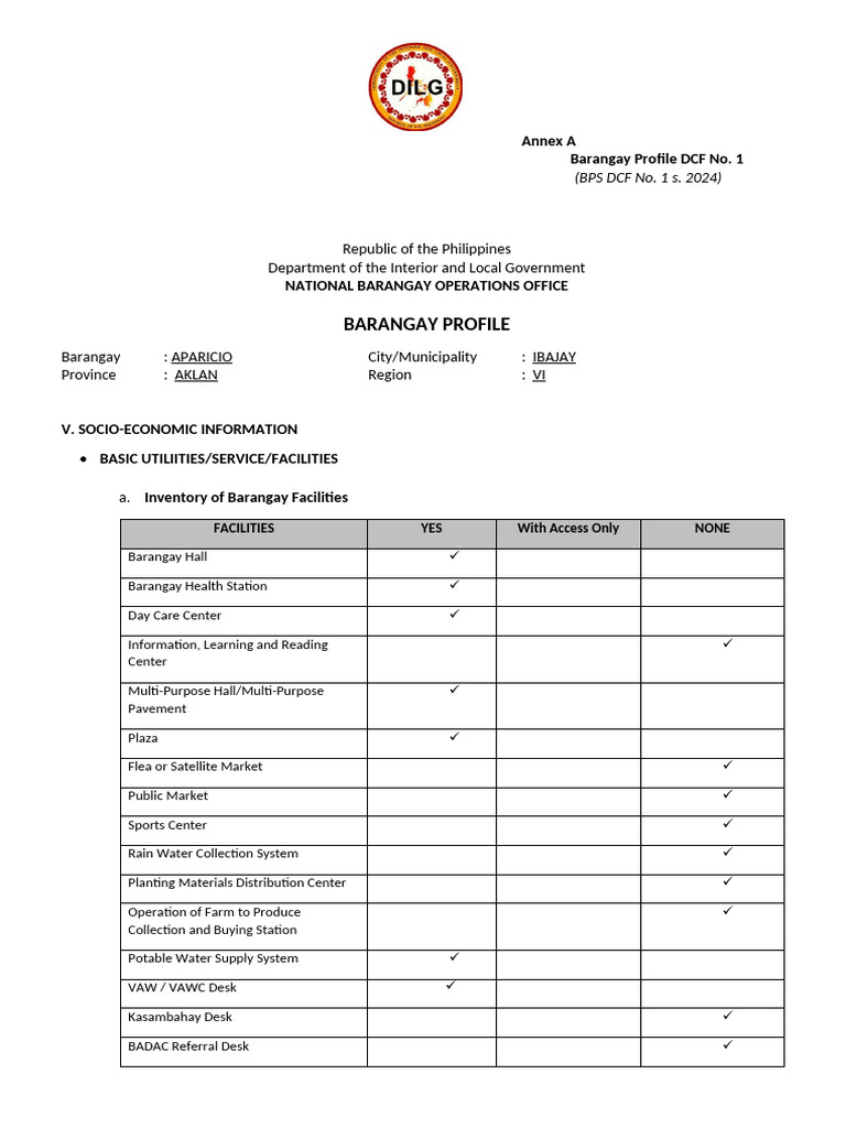 BIS BPS Annex A DCF No. 1 Socio Economic Information ONLY 1 124923 | PDF