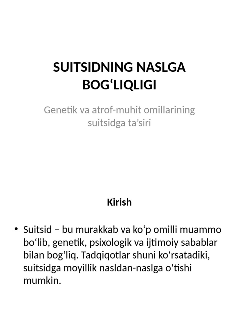 Suitsid Naslga Bogliq Yangilangan | PDF