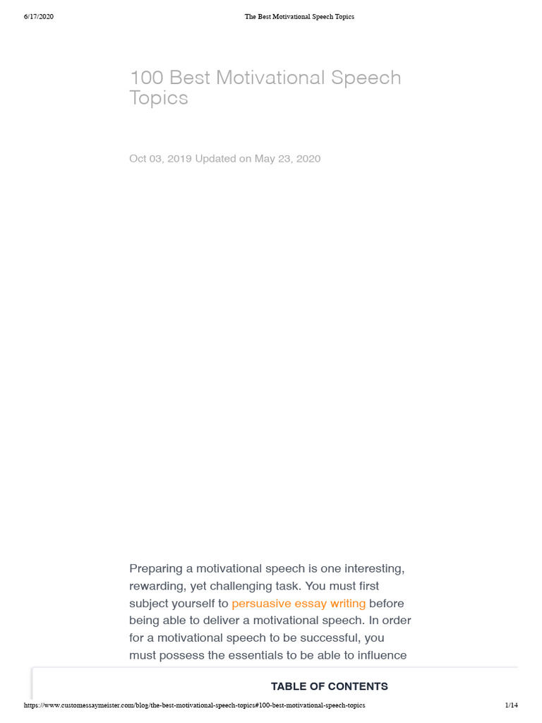 TheBest Motivational Speech Topics | PDF | Creativity | Grief
