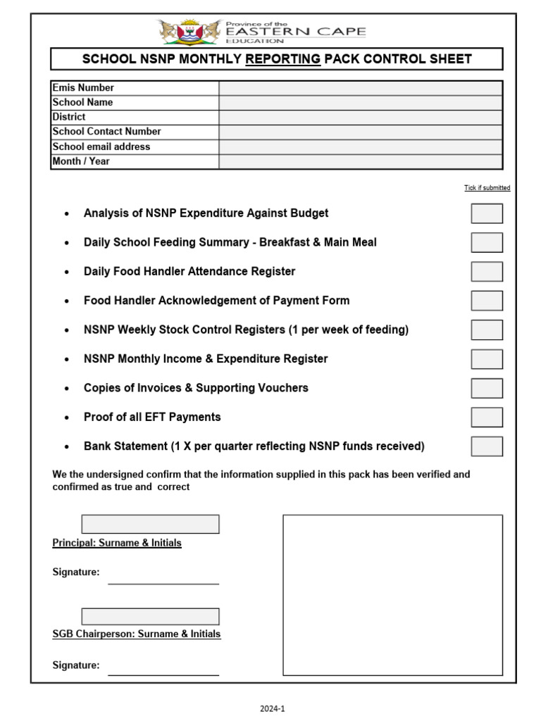 NSNP Monthly Reporting Pack 2024 | PDF | Meal | Foods