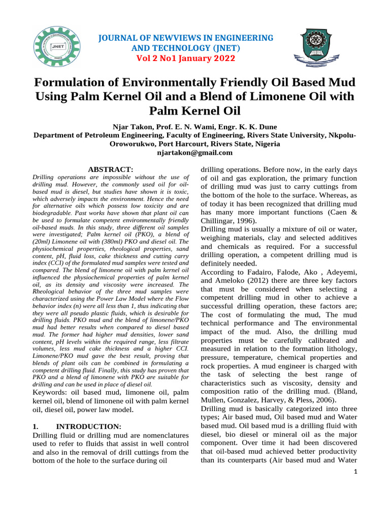 Novel Limonene Mud Formulation | PDF | Viscosity | Shear Stress