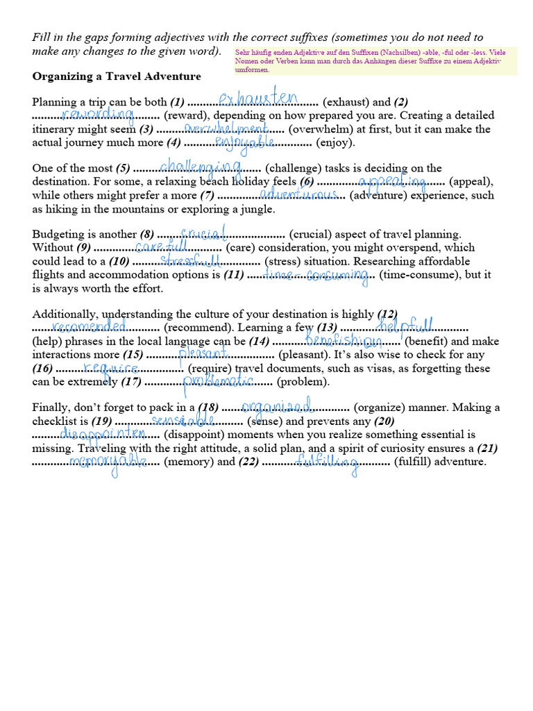 Adjectives Suffixes & Travel Vocabulary | PDF | Linguistics