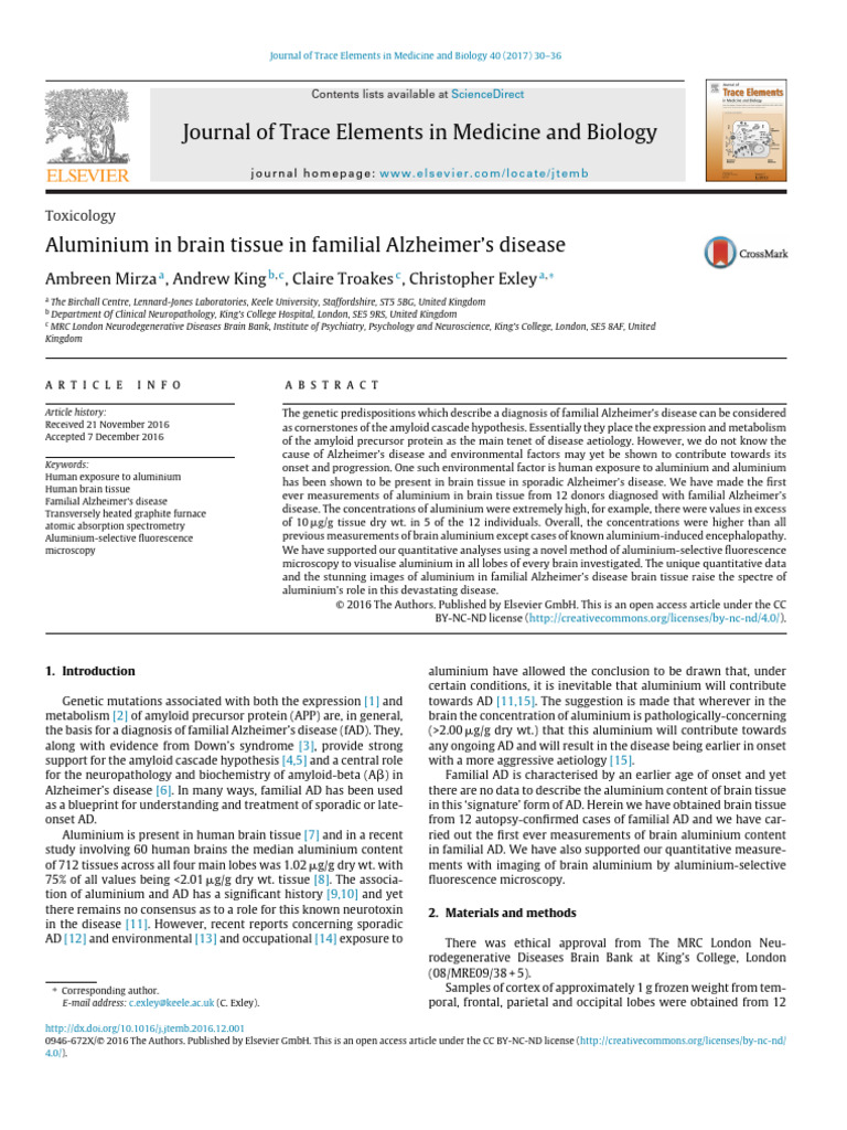 Aluminium in Brain Tissue in Familial Alzheimer's Disease | PDF ...