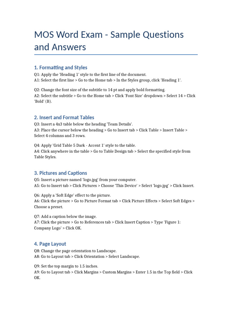 MOS Word Sample QA | PDF
