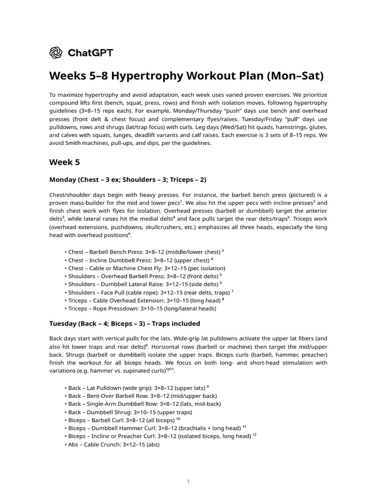 8-Week Hypertrophy Workout Plan | PDF | Weight Training ...