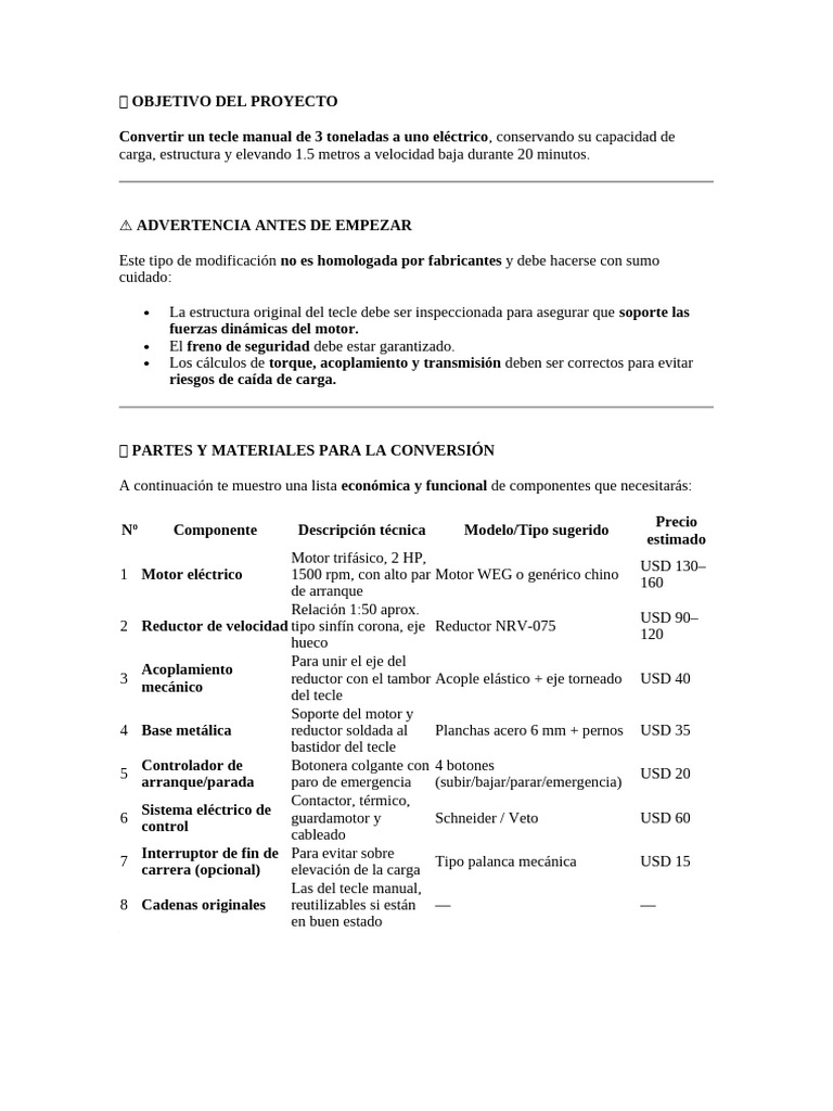 Primera Idea de Como Hacer La Conversion de Un Tecle Manual A Electrico ...