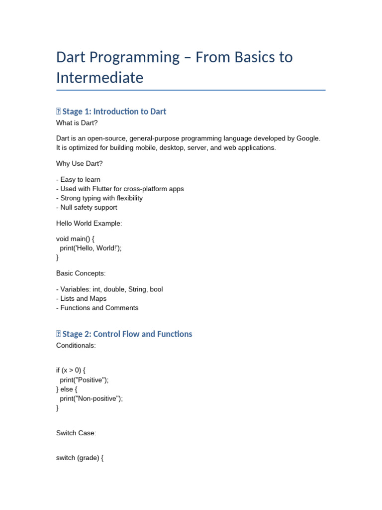 Dart Tutorial 3 Stages | PDF