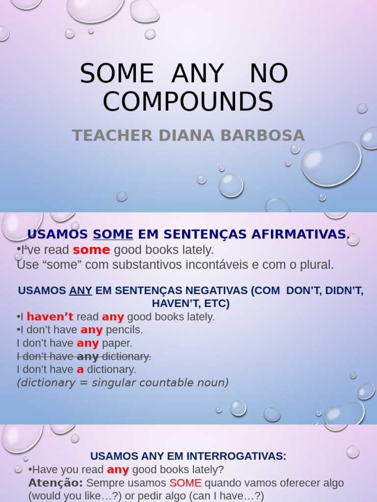 Some Any No Compounds: Teacher Diana Barbosa | PDF