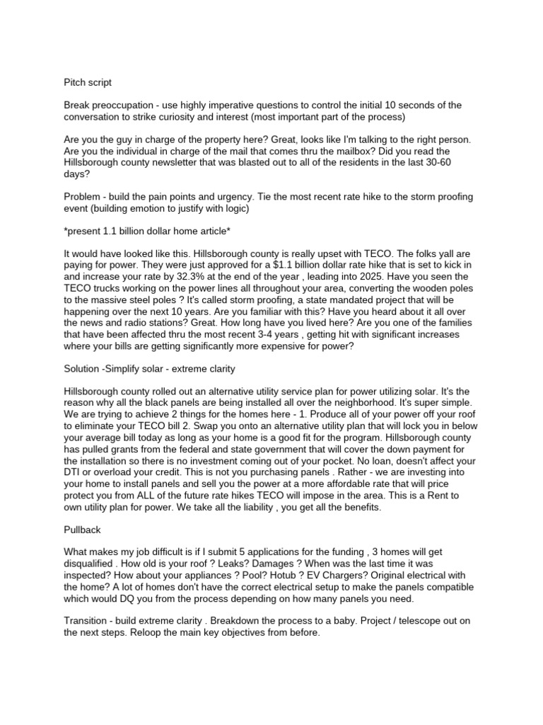 Solar Power Pitch Script for Homeowners | PDF