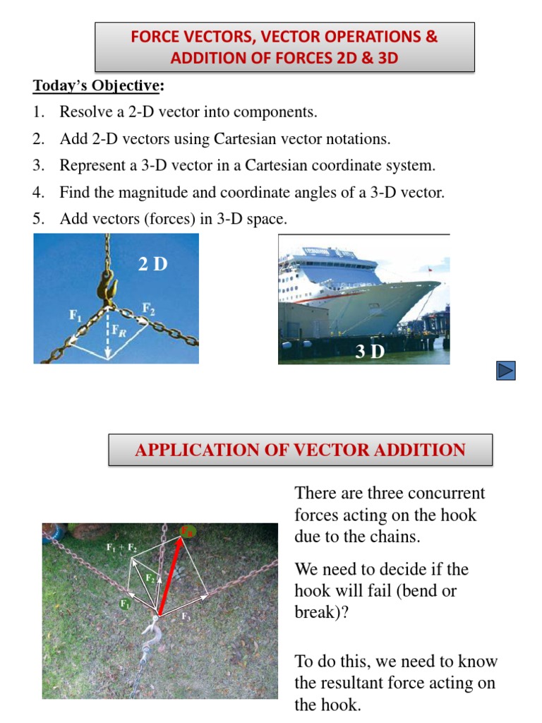 Force Vectors, Vector Operations & Addition of Forces 2D & 3D | PDF | Euclidean Vector | Sine