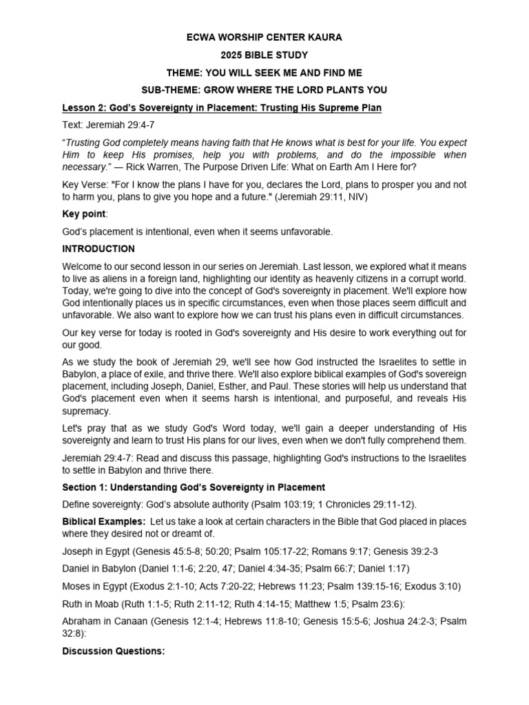 Lesson 2 Gods Sovereignty in Placement | PDF | Bible | Book Of Genesis