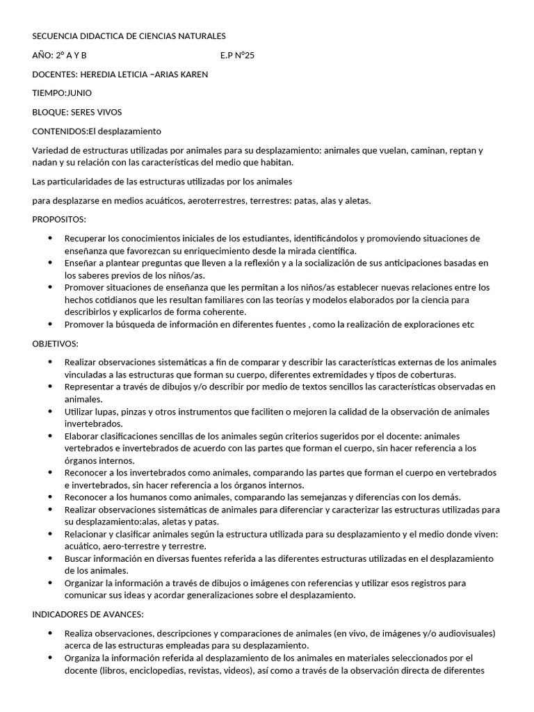 Secuencia Didactica de Ciencias Naturales Animales de 2° | PDF | Pescado | Enseñando