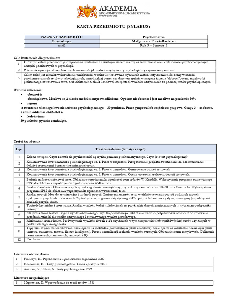 PS JSM 3 Psychometria - Dla Studentów | PDF