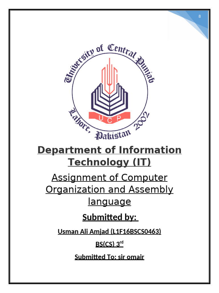 Assigment 1 by L1F16BSCS0463 | PDF | Assembly Language | Computer Hardware