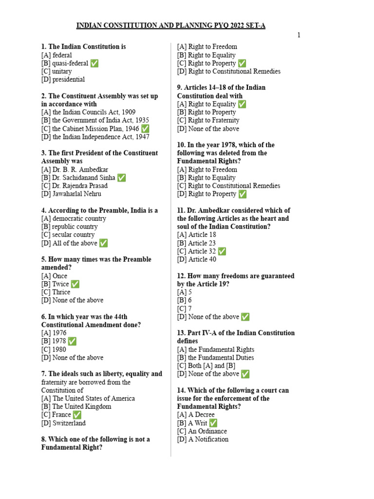 Indian Constitution and Planning 2022 PYQ | PDF | Government Of India | Government